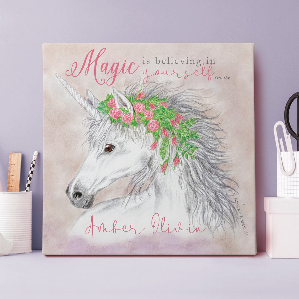 Believe In Yourself Unicorn Personalized 16x16 Canvas – Personalized Planet