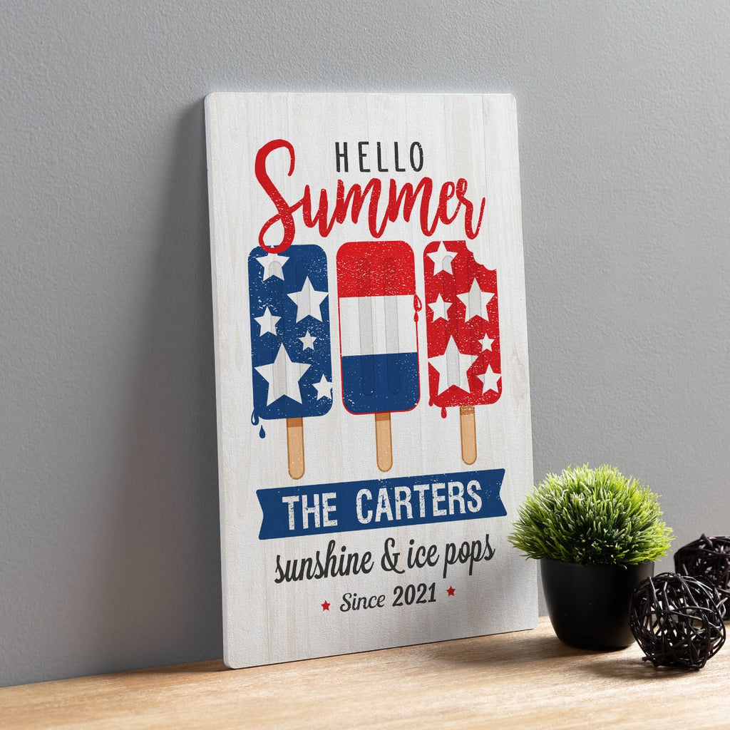 Hello Summer Ice Pops Personalized White Wood Art Plaque – Personalized ...
