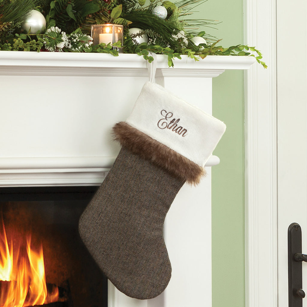 Personalized Charcoal Herringbone Stocking – Personalized Planet