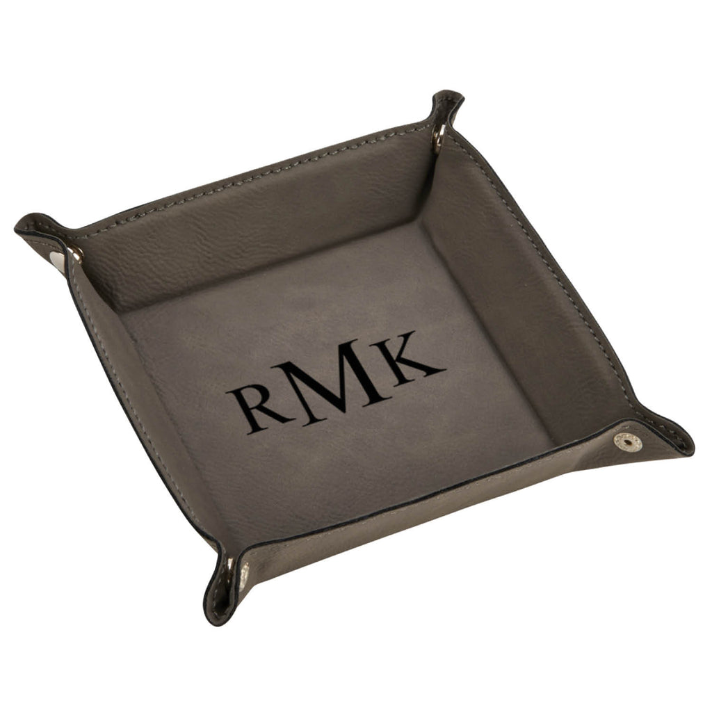 Monogram Personalized Gray Leather Catch All – Personalized Planet
