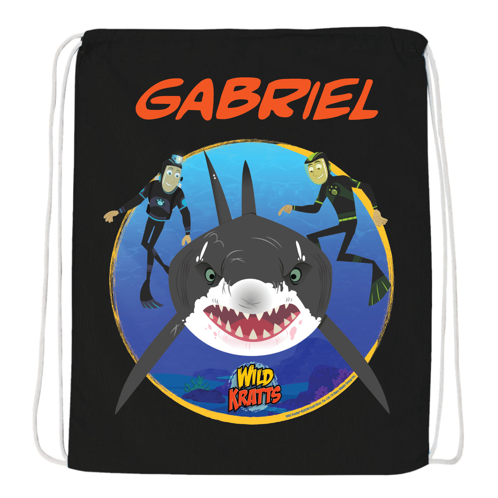 Wild Kratts Shark Week Black Drawstring Bag – Personalized Planet