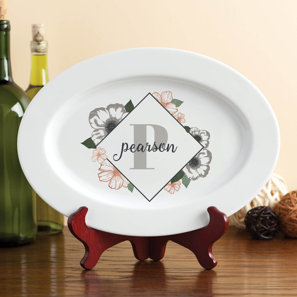 Name and Initial Floral Ceramic Platter – Personalized Planet