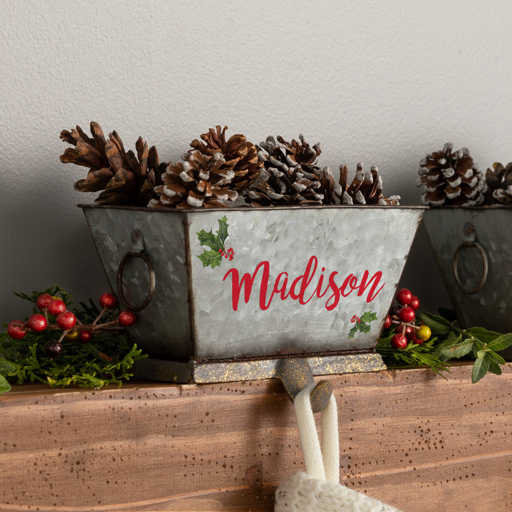 Personalized Galvanized Container with Gold Stocking Holder ...