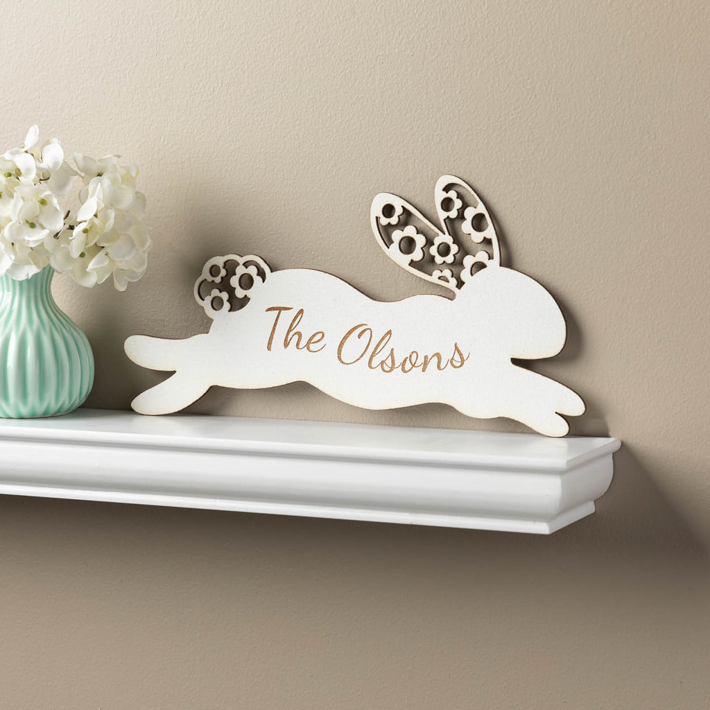 White Bunny Personalized Wood Plaque – Personalized Planet