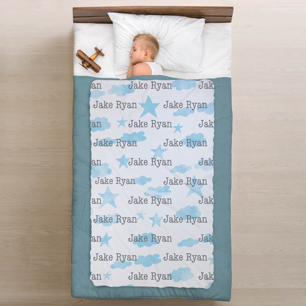 Blue Stars and Clouds Personalized Fuzzy Blanket – Personalized Planet