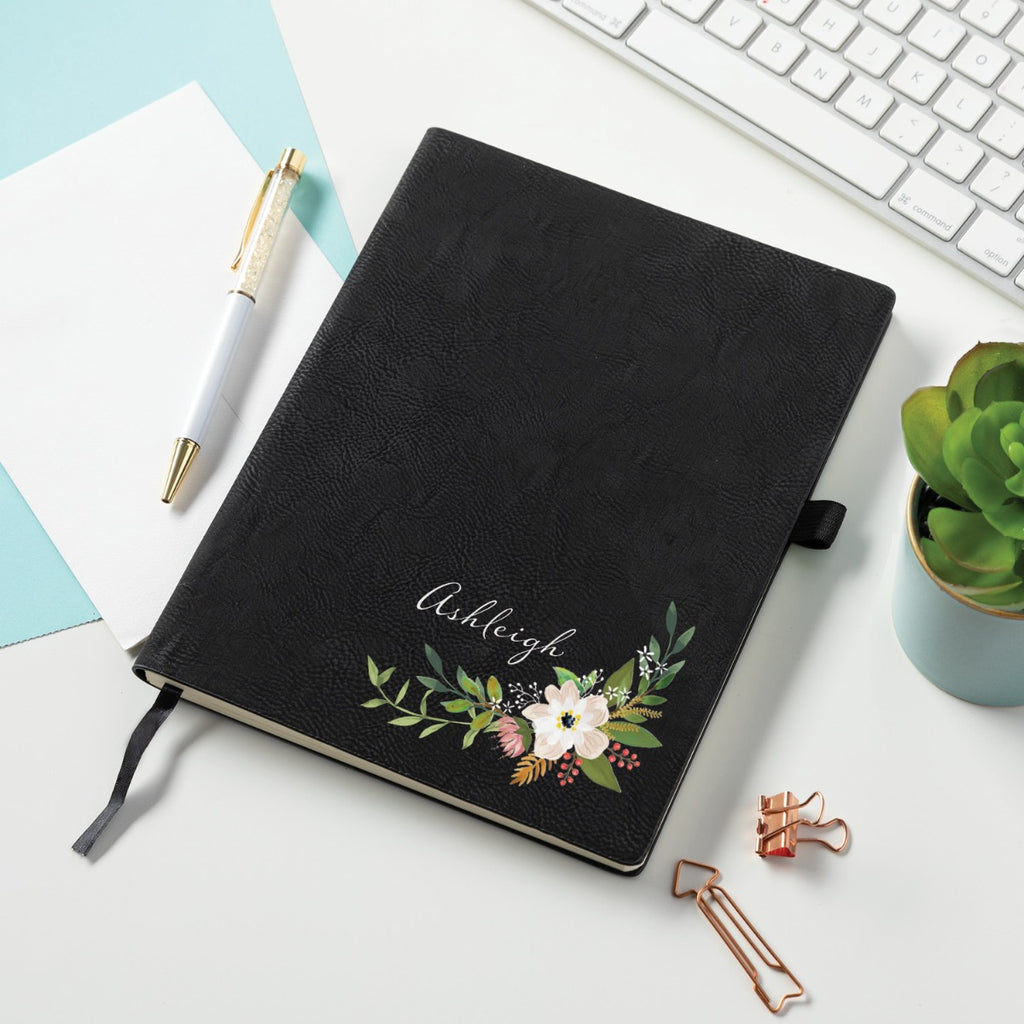 Floral with Name Personalized Black Notebook – Personalized Planet