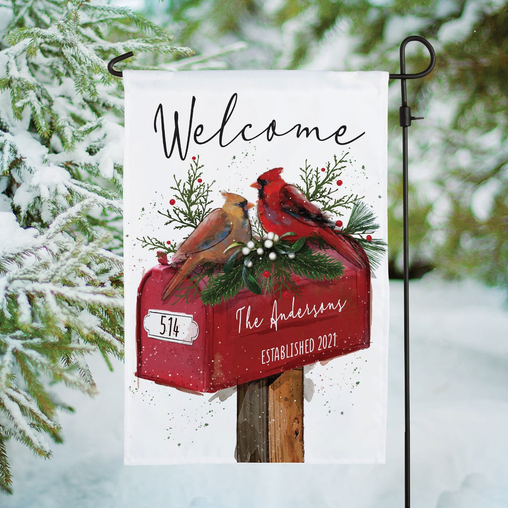 Welcome Cardinal Couple On Mailbox Personalized Garden Flag ...