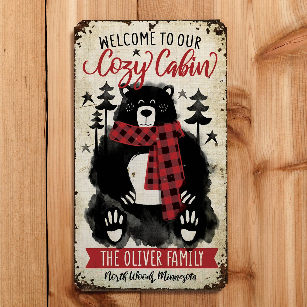 Metal Sign Welcome To Our Cozy Cabin Personalized – Personalized Planet
