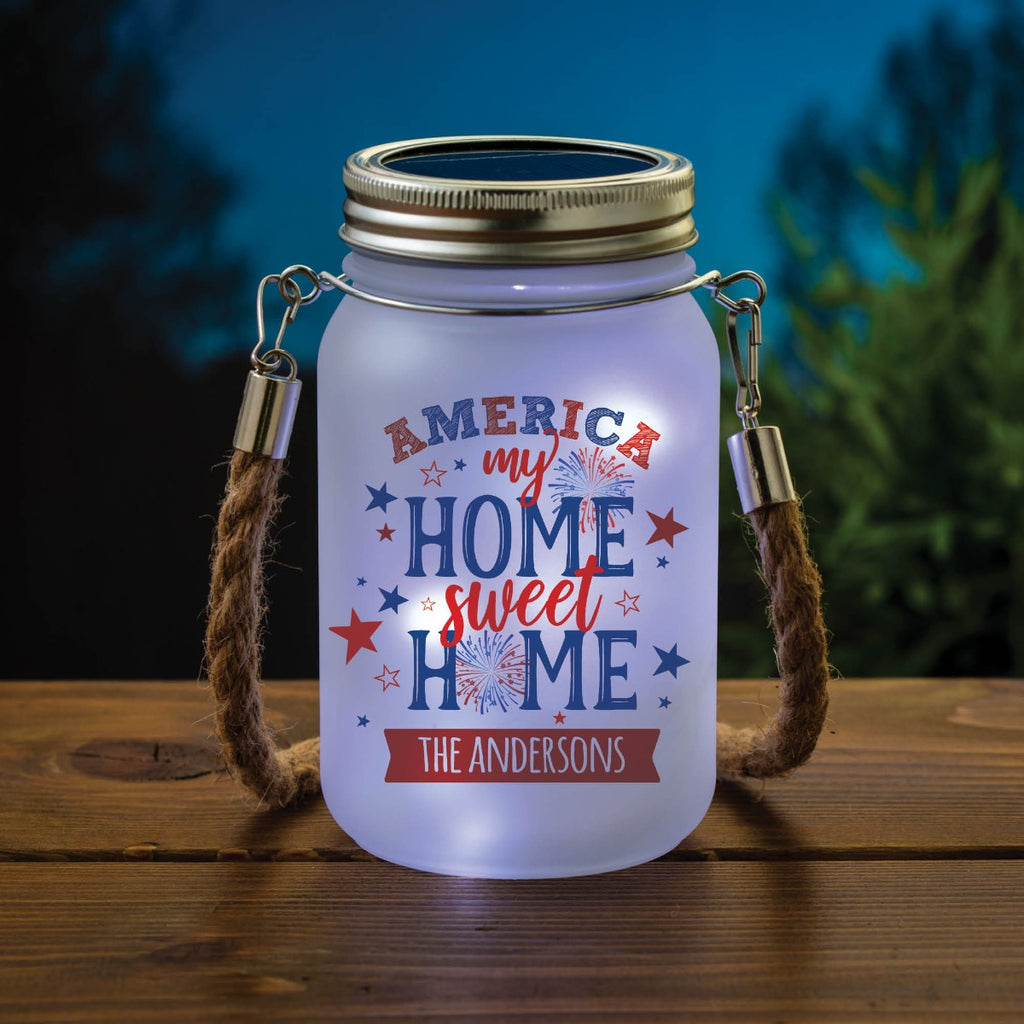 Patriotic Mason Jar with White Lights – Personalized Planet