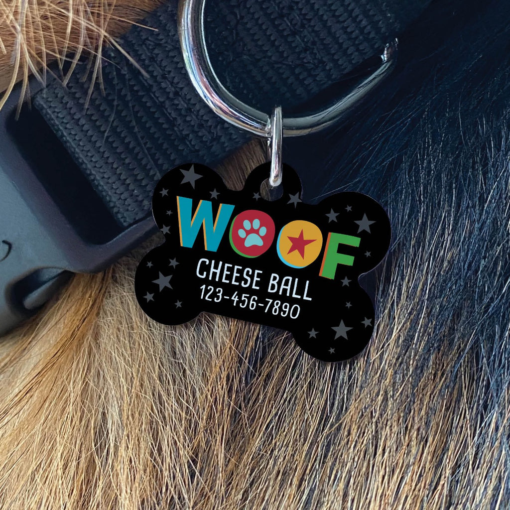 Woof with Stars Bone Shape Pet Tag – Personalized Planet