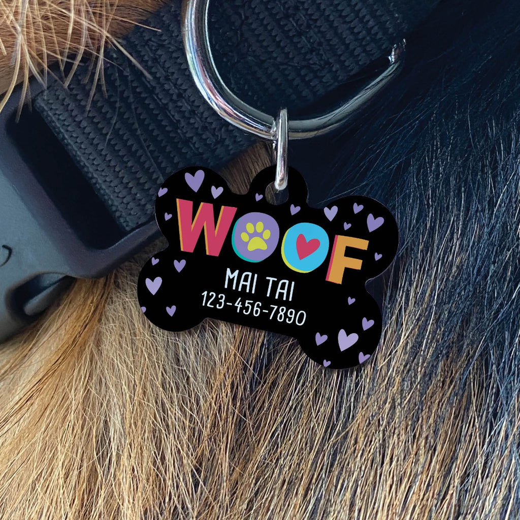 Woof with Hearts Bone Shape Pet Tag – Personalized Planet