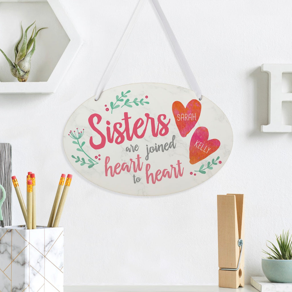 Two Sisters Joined Heart to Heart Oval Plaque – Personalized Planet