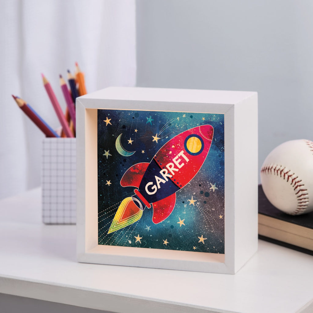 Rocket Ship Light Up Shadowbox – Personalized Planet