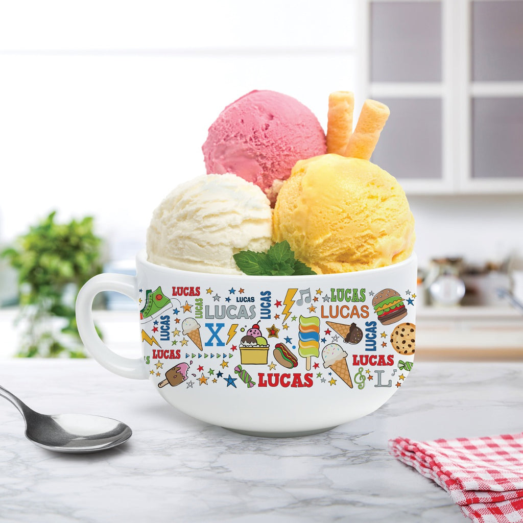 Personalized Ice Cream Bowl with Name and Food Icons – Personalized Planet