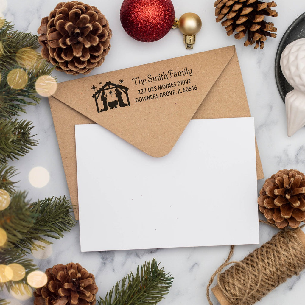 Manger Return Address Rubber Stamp – Personalized Planet