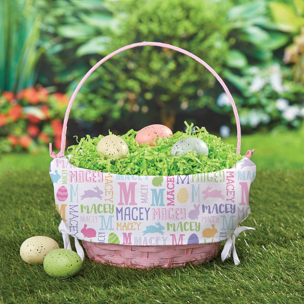 Bunny Name Pattern Pink Easter Basket – Personalized Planet