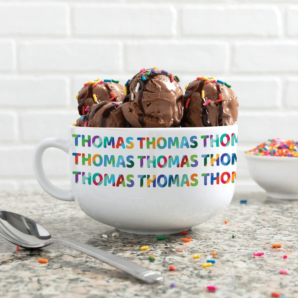Personalized Ice Cream Bowl with Colorful Repeated Name Pattern ...