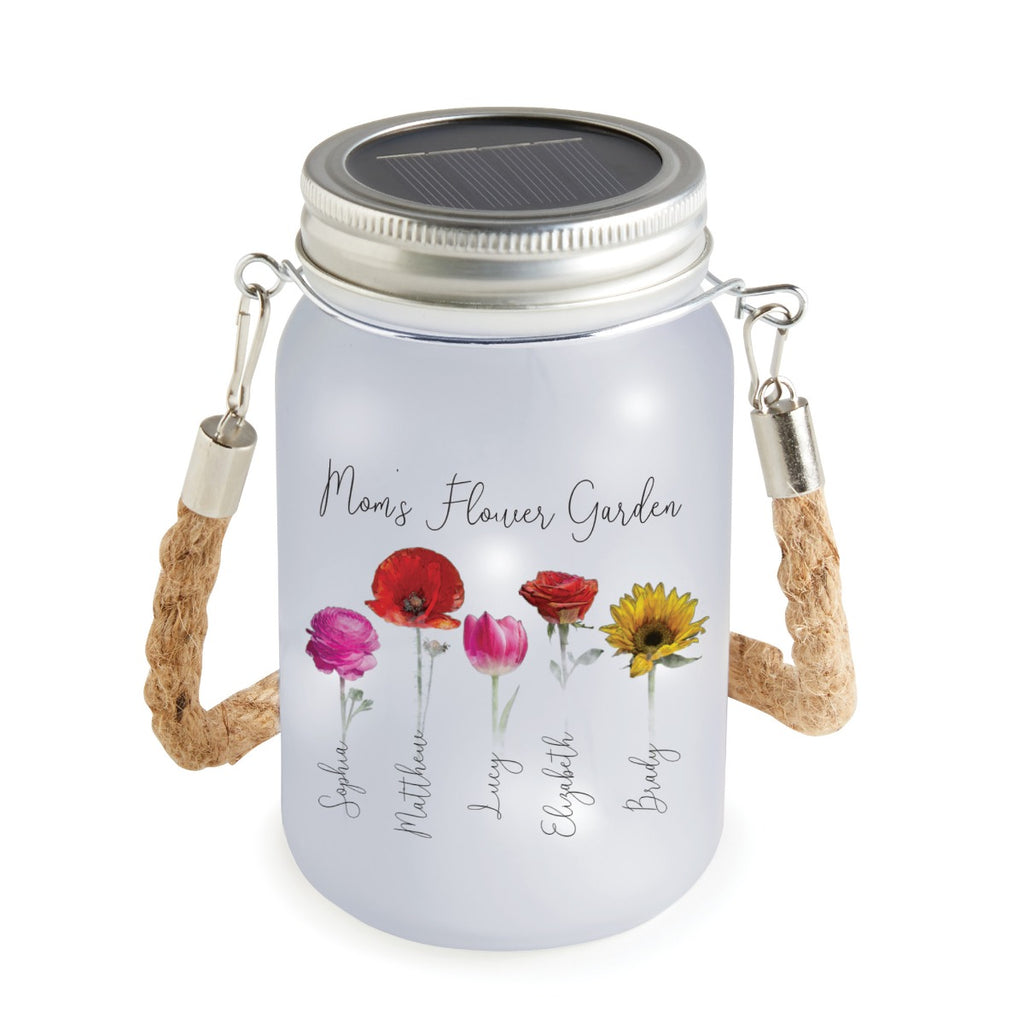Her Flower Garden Frosted Mason Jar with White Lights – Personalized Planet