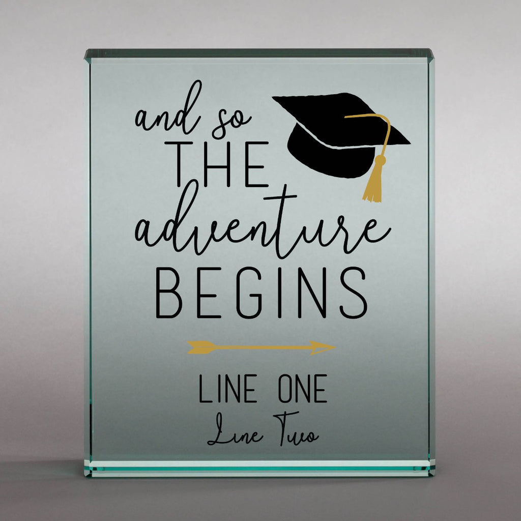 Adventure Begins Graduation Glass Keepsake – Personalized Planet