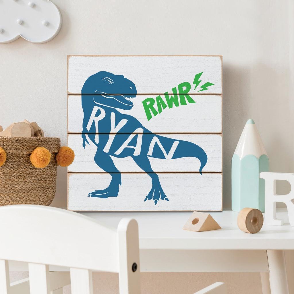 Blue T-Rex Name Wood Wall Art – Personalized Planet