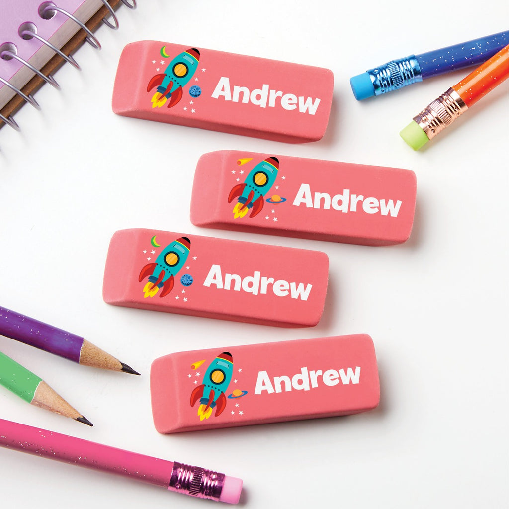 Rocket Ship Pink Eraser Set – Personalized Planet