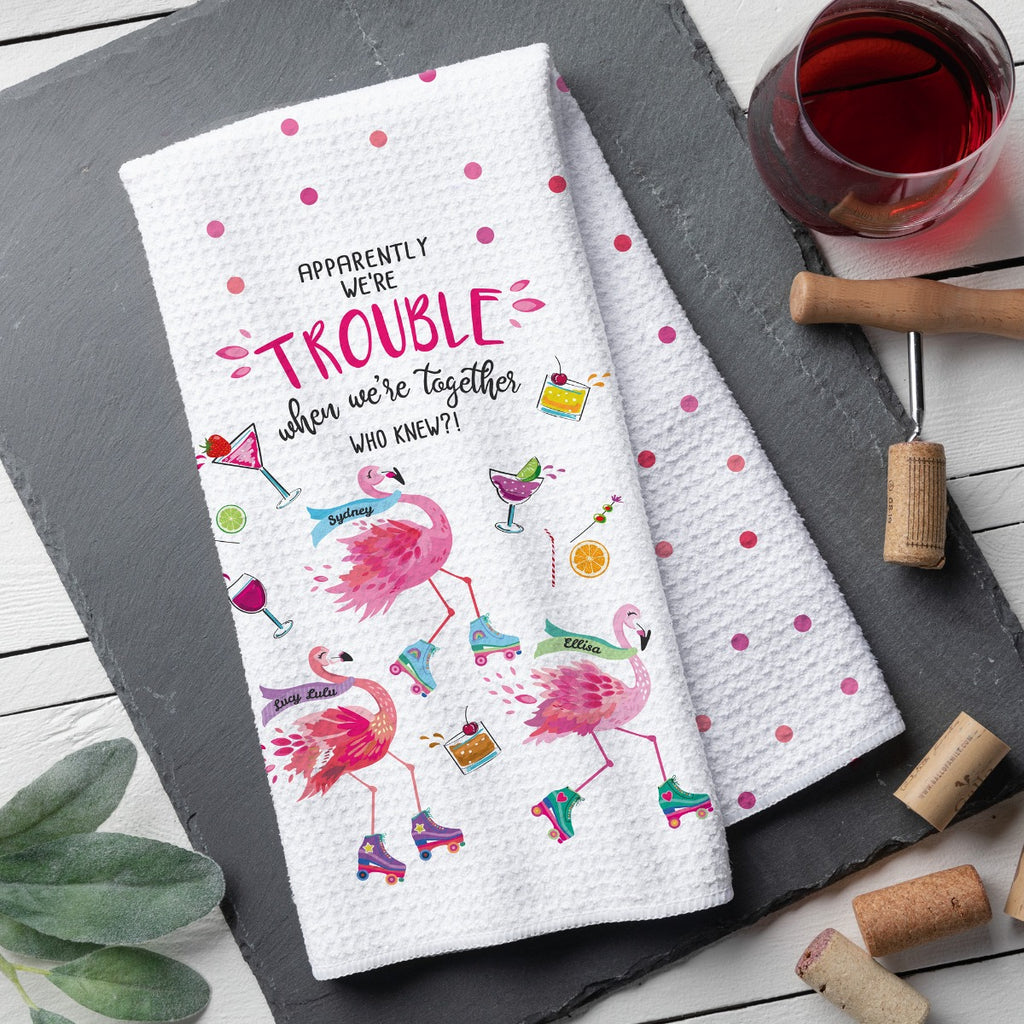 Trouble Together Flamingo Friends Kitchen Towel – Personalized Planet