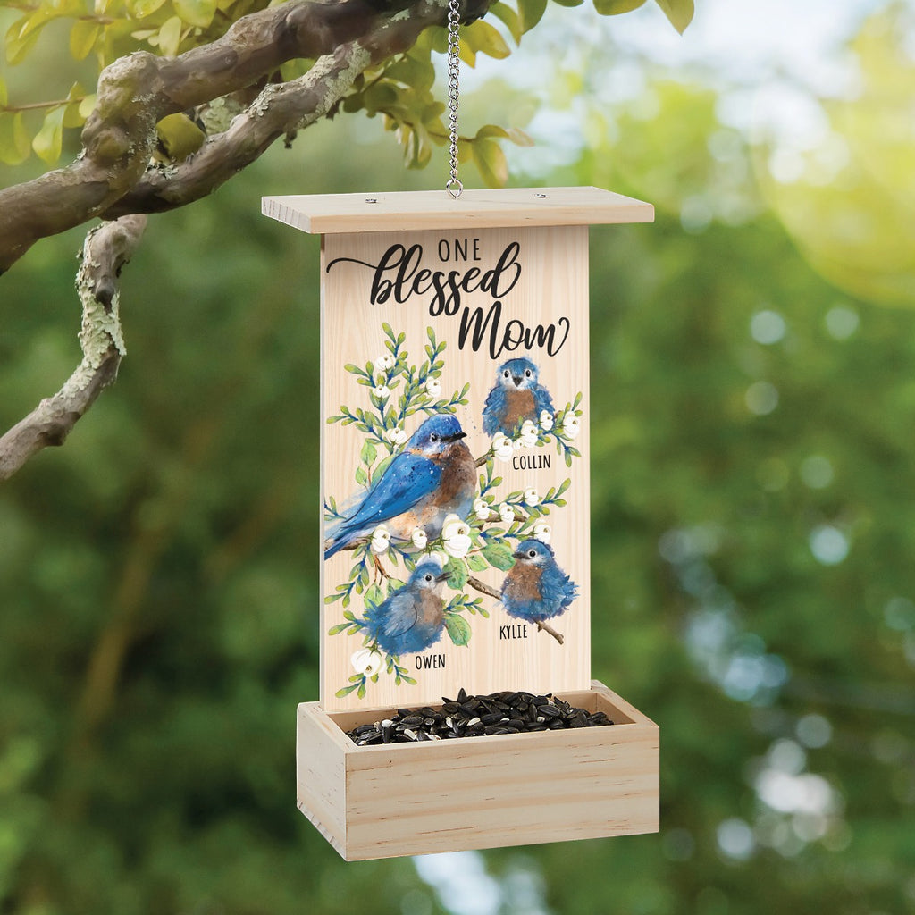 Blessed Mom Bluebird Wood Bird Feeder – Personalized Planet