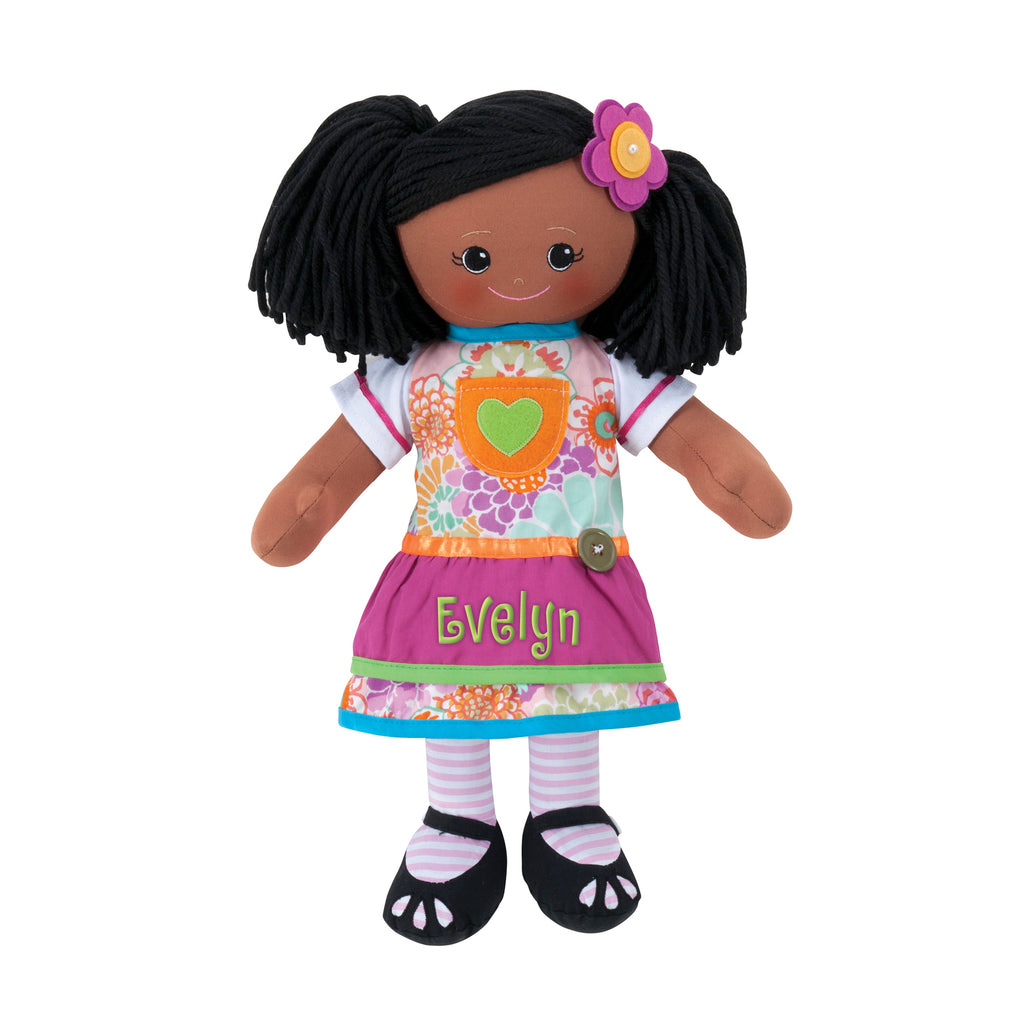 Personalized African American Doll with Pink Dress and Hair Clip ...